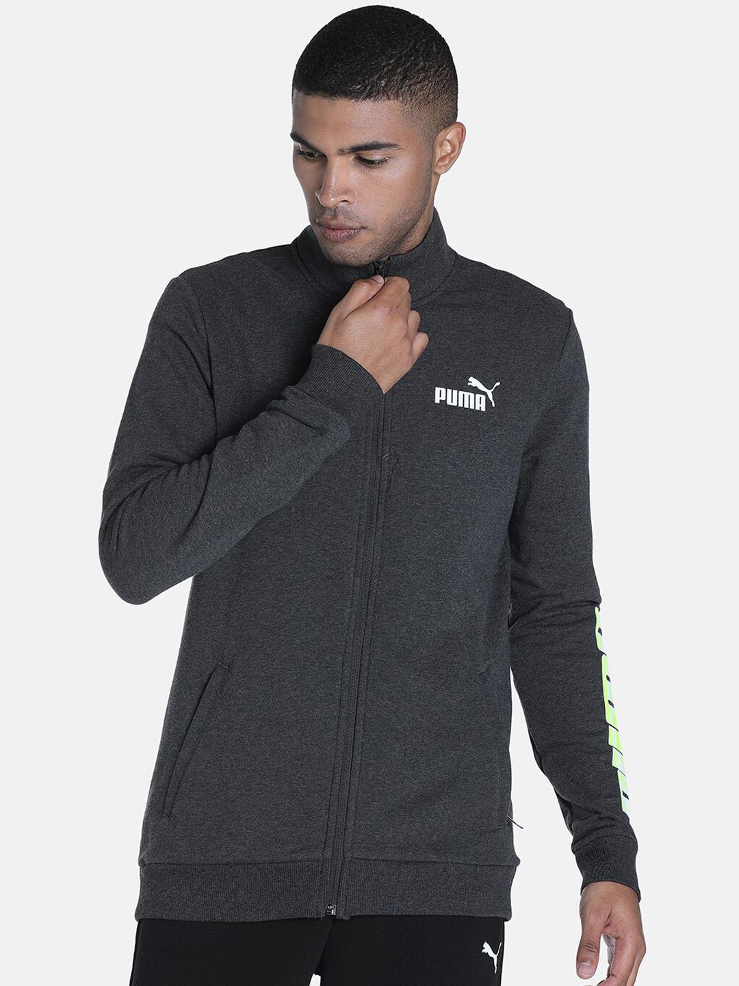 Buy Puma Men Slim Fit Abstract Logo Knitted Cotton Sporty Jacket ...