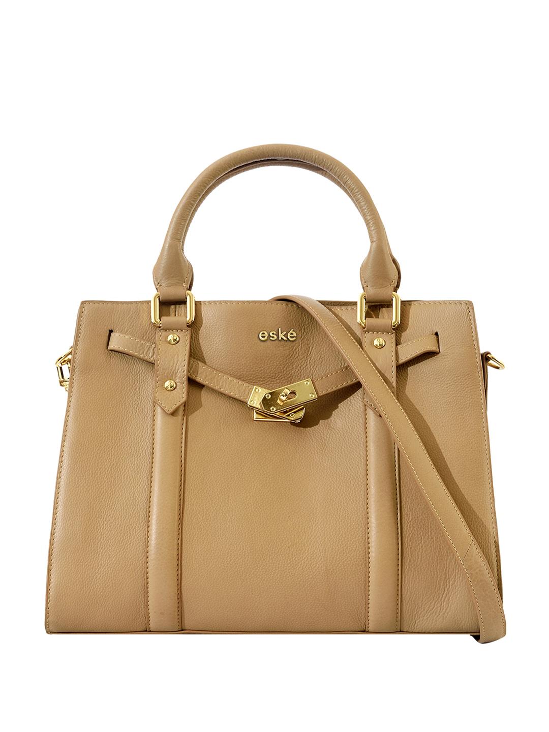 Buy Eske Women Beige Solid Gold Lock Detailed Adjustable Shoulder Strap ...