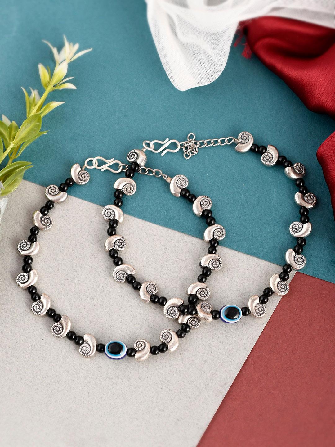 Buy Silvermerc Designs Set Of 2 Oxidised Silver Plated Evil Eye Snail Anklets - Anklet for Women ...