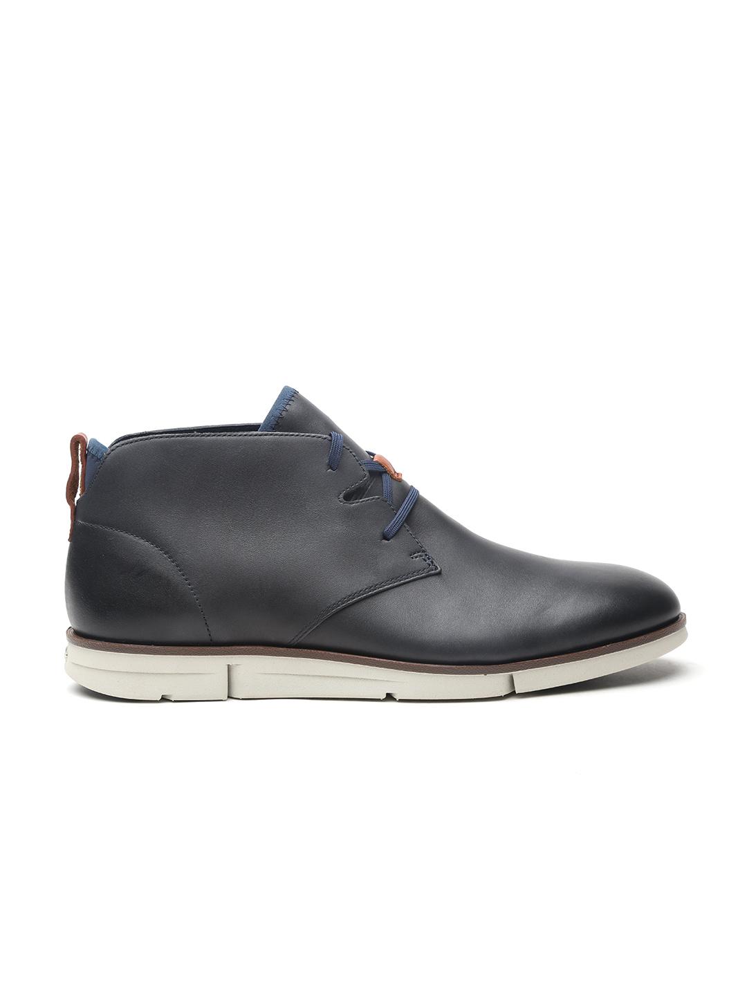 Buy Clarks Men Navy Blue Solid Leather Mid Top Derbys - Casual Shoes ...