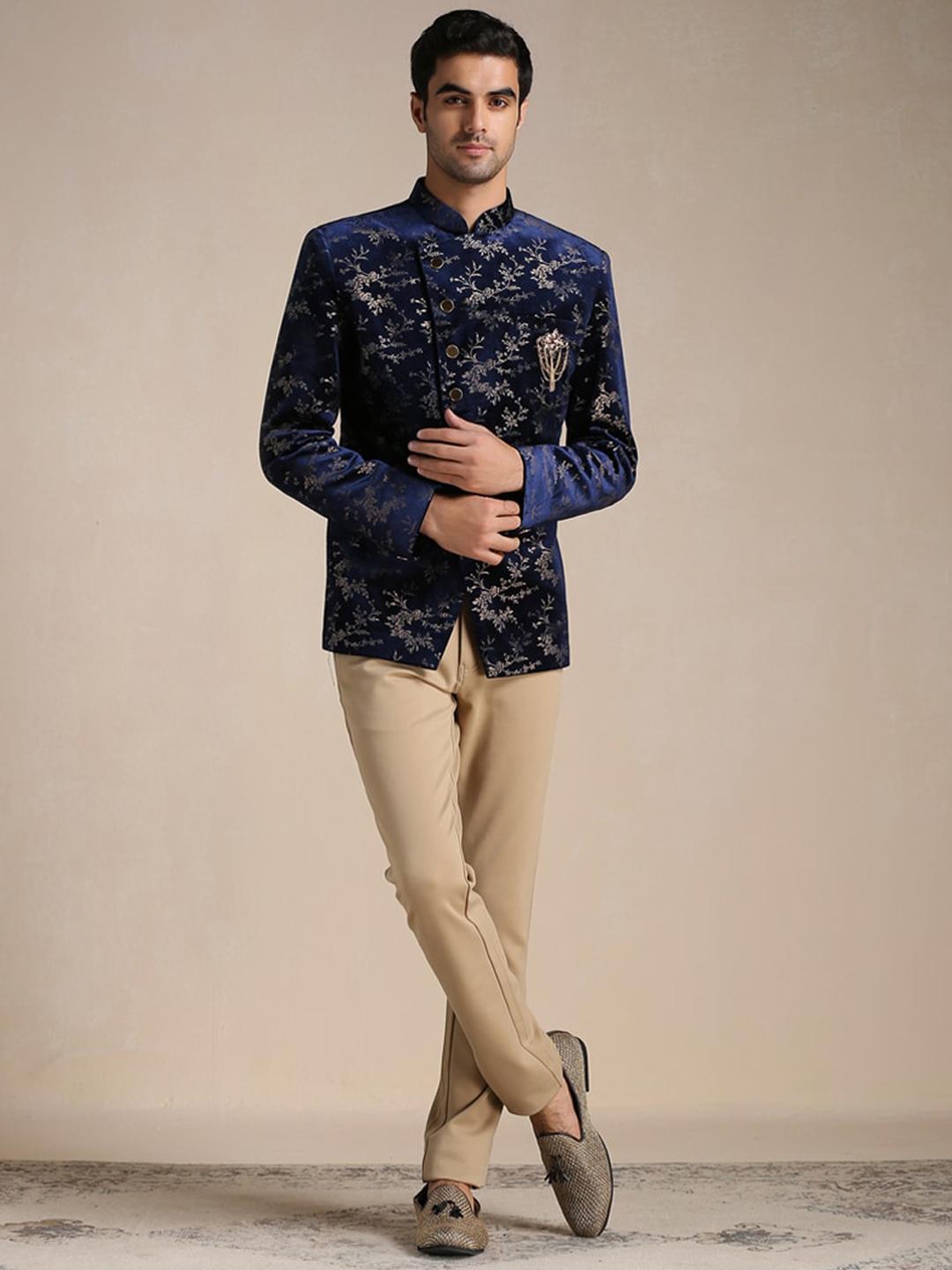 Buy Manyavar Men Velvet 2 Piece Printed Bandhgala Suit Set - Suits for ...