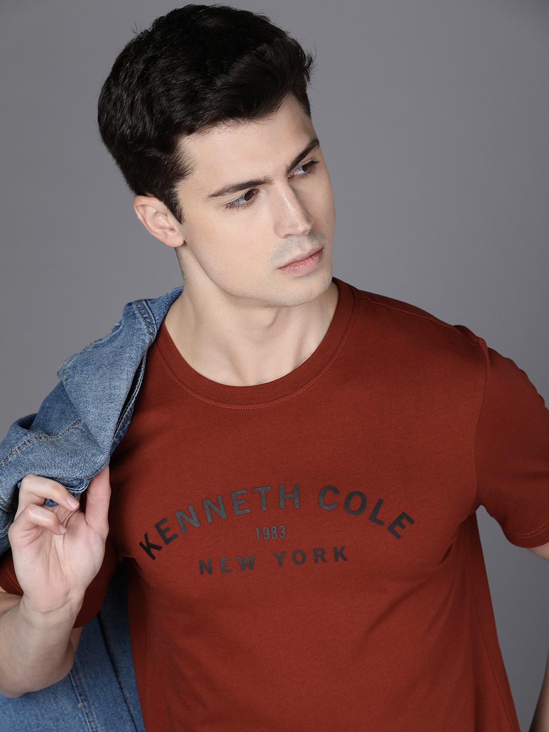 Buy Kenneth Cole Signature Tee Men Rust Red Typography Printed Pure ...