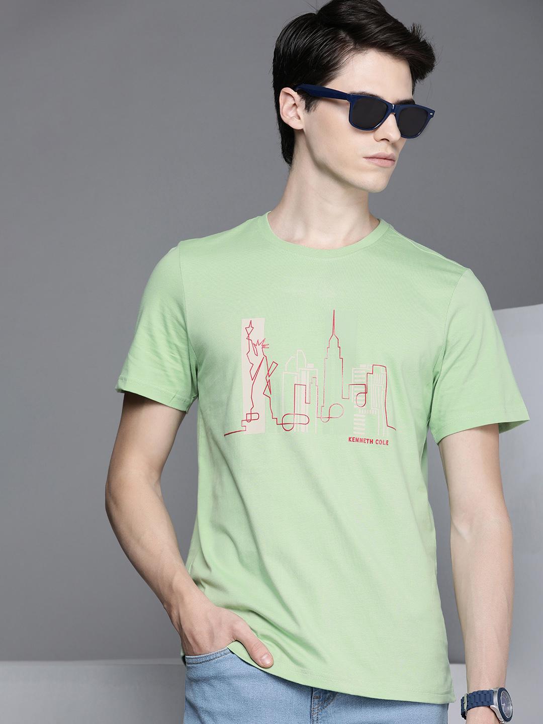 Buy Kenneth Cole Panaroma Tee Men Quiet Green Printed Pure Cotton T ...