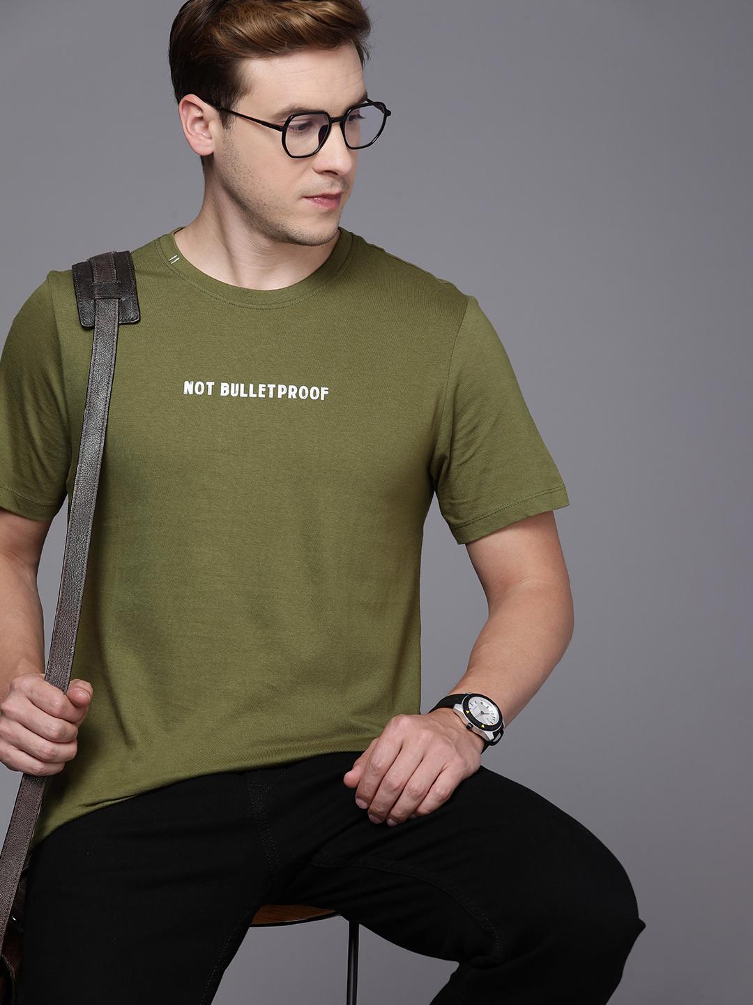 Buy Kenneth Cole Voice Tee Men Olive Green Pure Cotton Typography ...