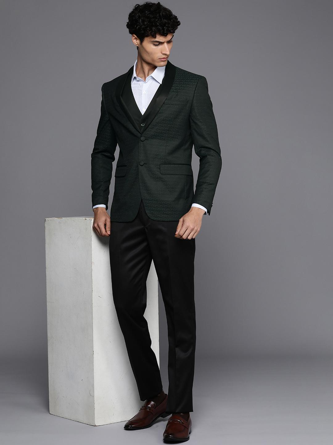Buy Louis Philippe Men Self Design Slim Fit Single Breasted 3 Piece ...