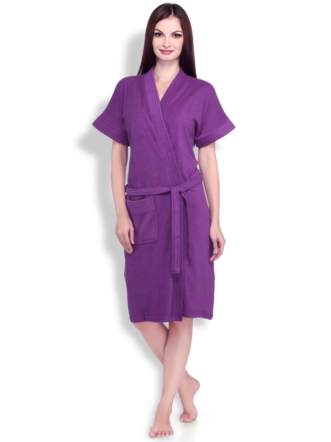 Buy Sand Dune Purple Solid Cotton Drawstring Knee Length Bath Robe 3XL ...