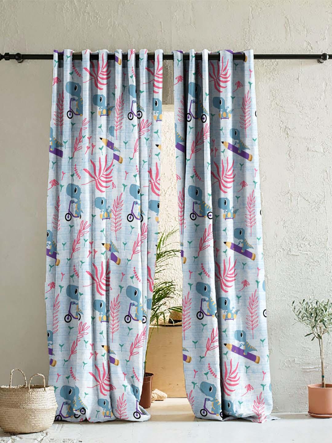 Buy SPACES Set Of 2 Blue Quirky Print Satin Room Darkening Window ...