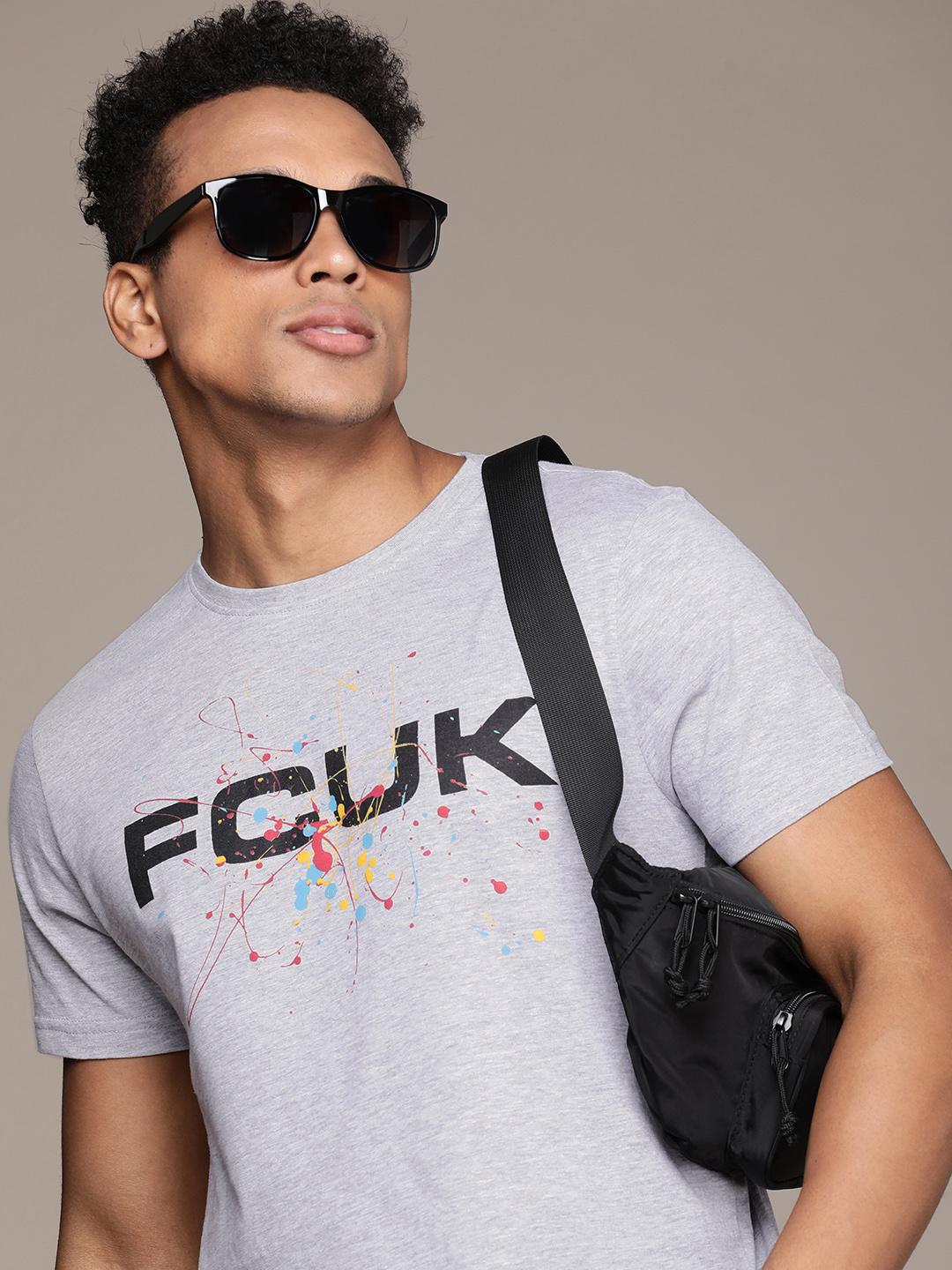 Buy FCUK Brand Logo Printed Pure Cotton T Shirt - Tshirts for Men ...