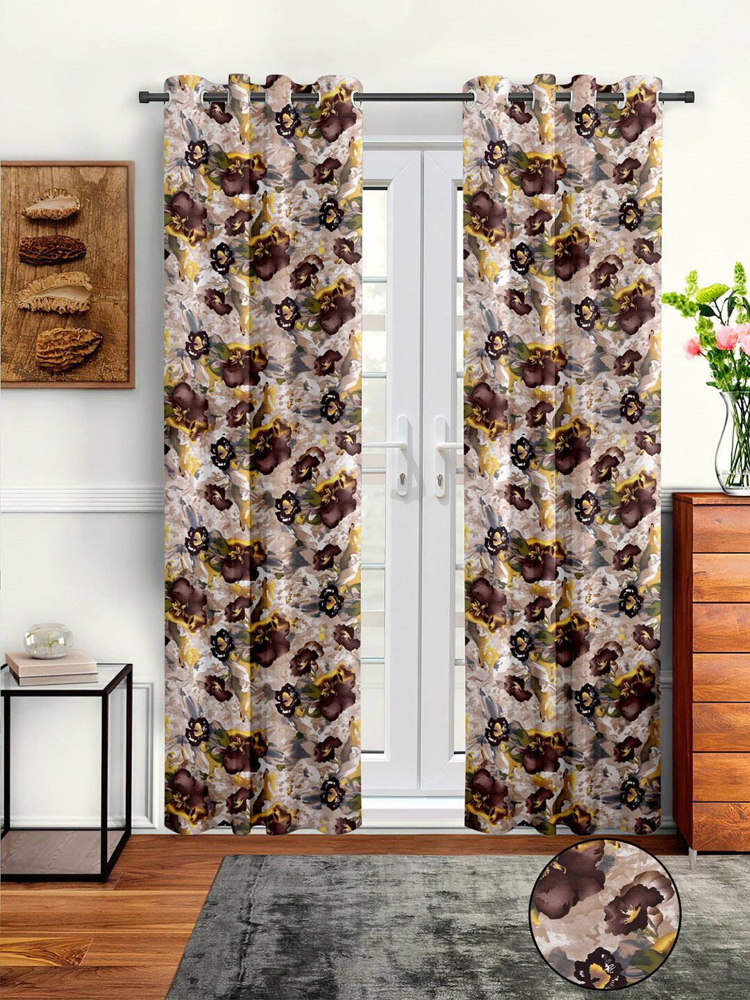Buy Cortina Brown & Cream Coloured Set Of 2 Floral Door Curtains ...