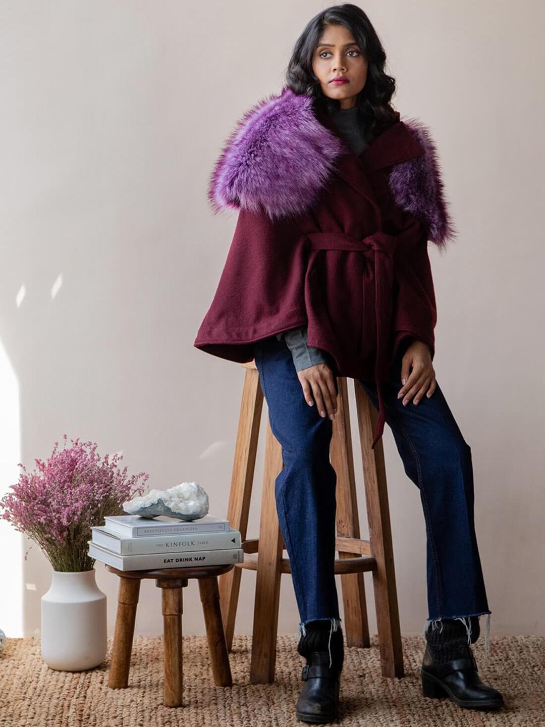 Buy Rhe Ana Women Woolen Solid Long Flared Sleeves Parka Coat - Coats ...