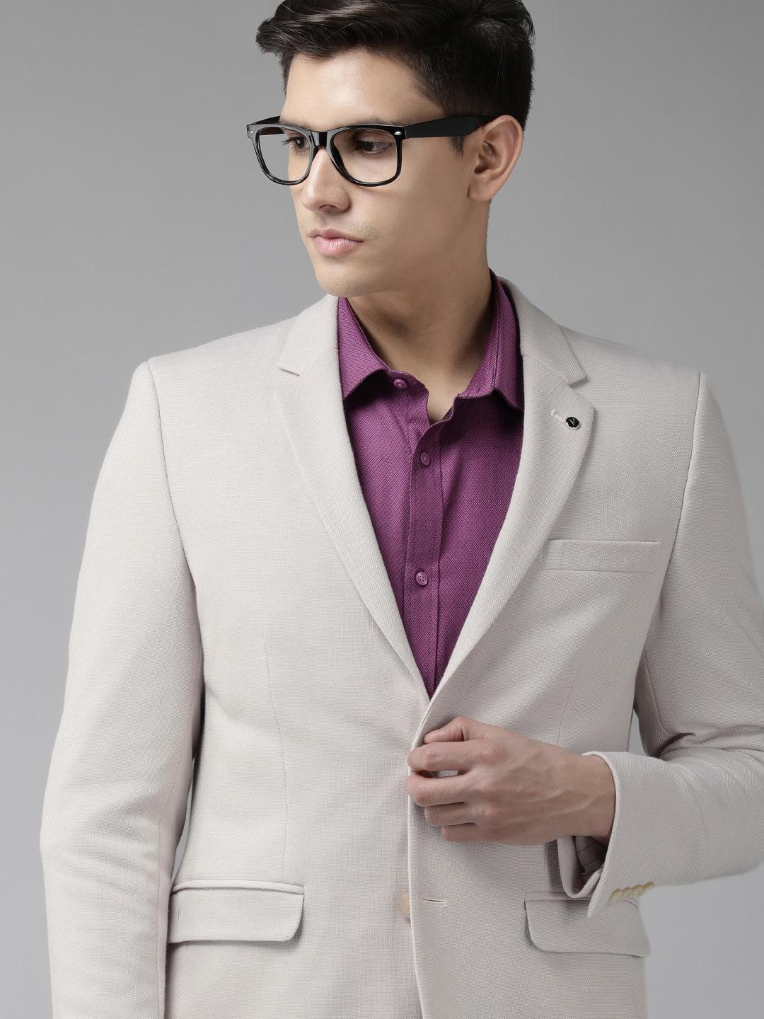 Buy Van Heusen Men Textured Ultra Slim Fit Single Breasted Formal ...