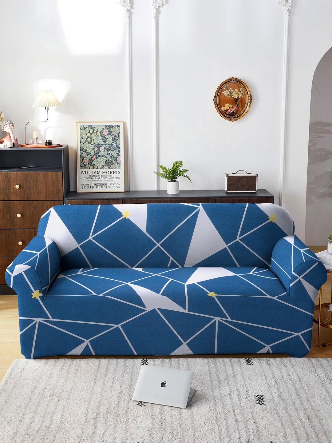 Buy Cortina Navy Blue Geometric Printed 3 Seater Sofa Cover - Sofa ...