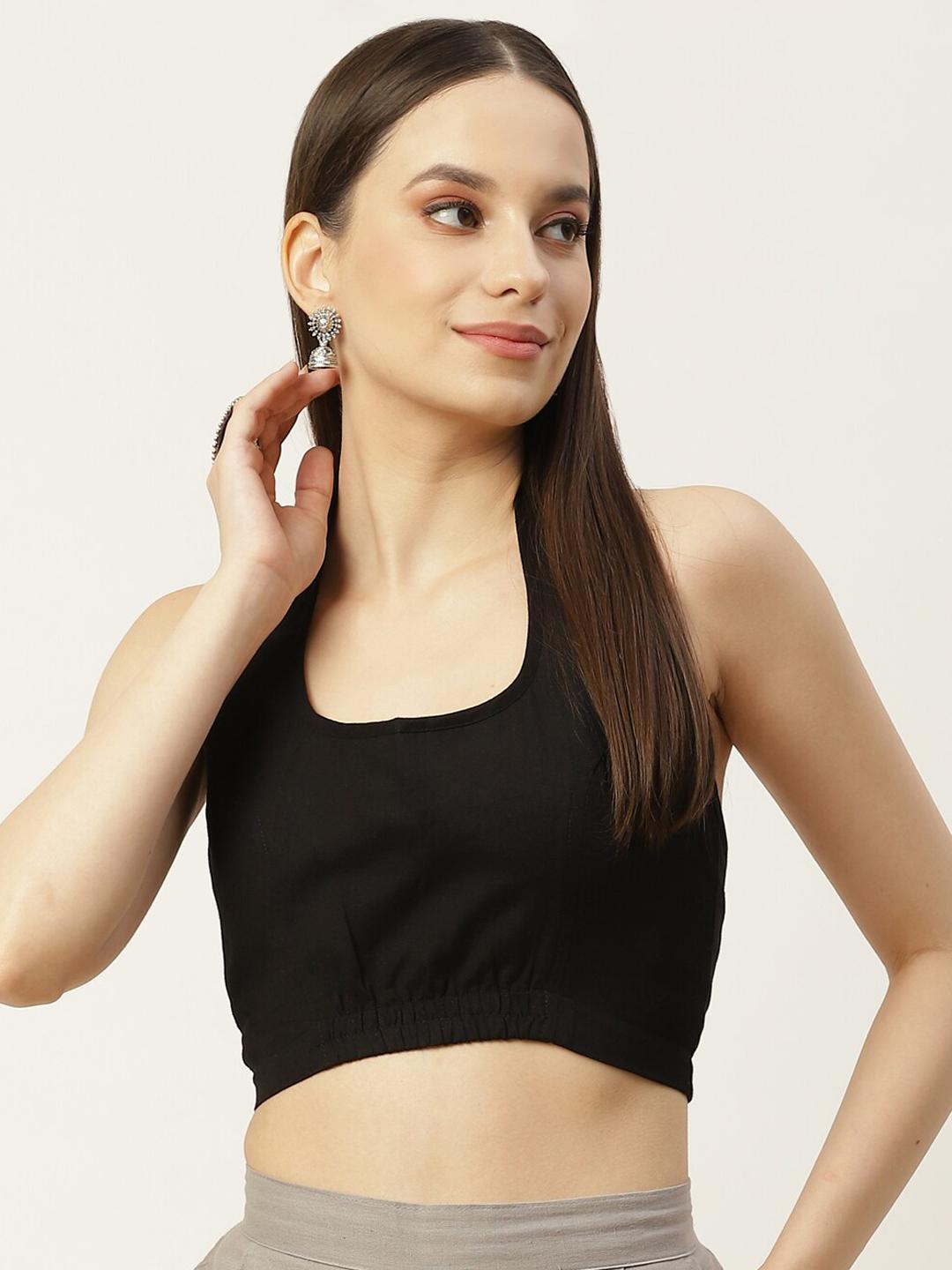 Buy Molcha Back Open Halter Neck Cotton Saree Blouse - Saree Blouse for ...