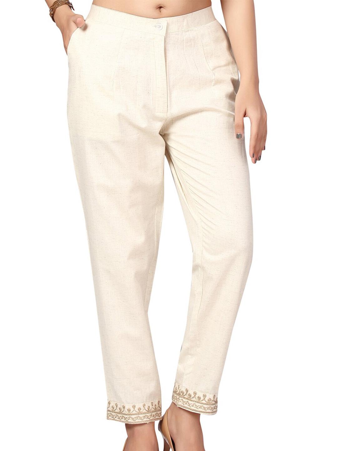 Buy Aarika Women Ethnic Motifs Embroidered Slim Fit Trousers - Trousers ...