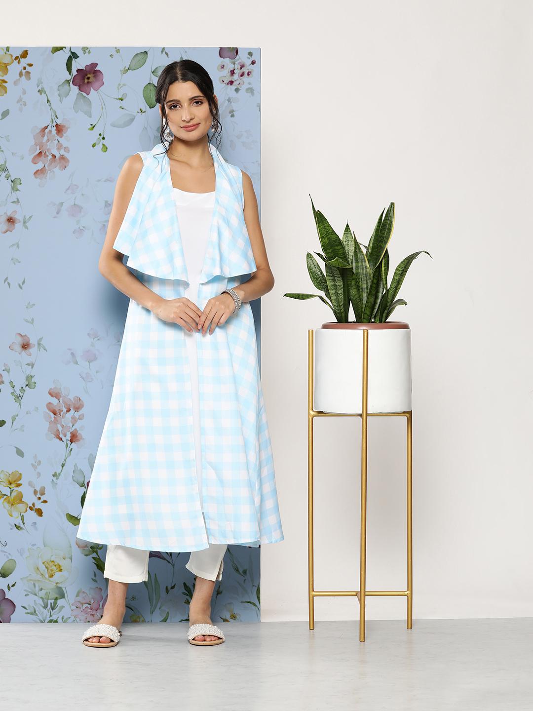 Buy Ahalyaa Women Blue & White Checked Kurta - Kurtas for Women ...