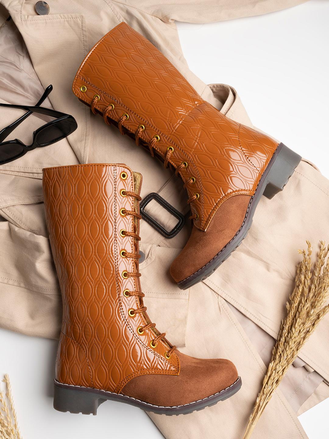 Buy Shoetopia Women Textured Mid Top Regular Boots - Boots for Women ...