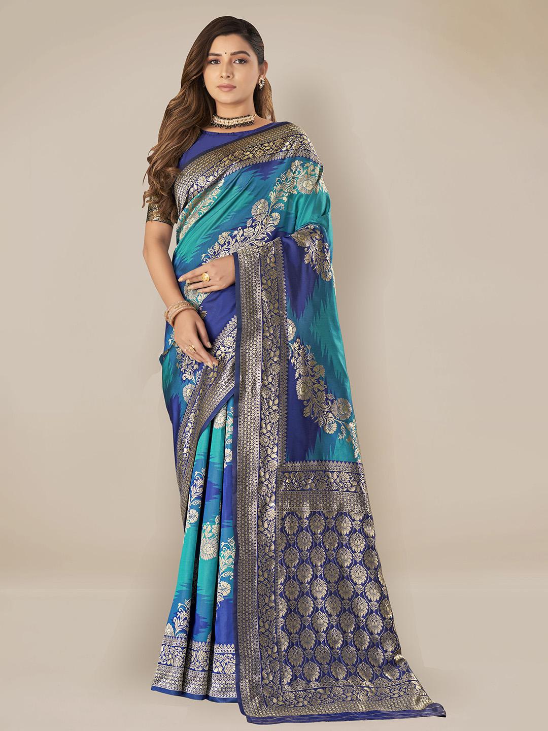 Buy MANOHARI Woven Design Zari Silk Blend Banarasi Saree - Sarees for ...
