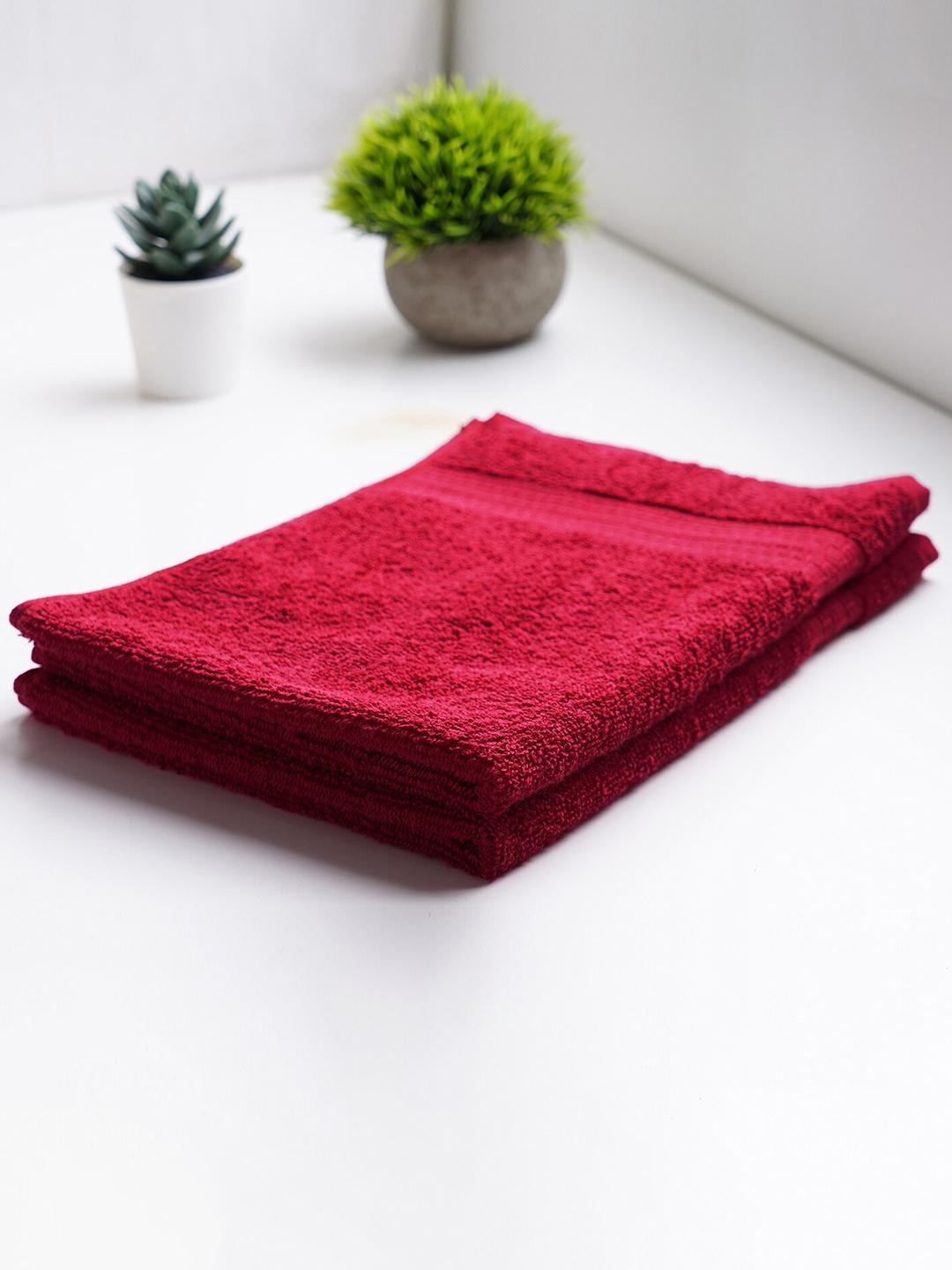 Buy SPACES Set Of 2 Red 400 GSM Ultra Absorbency Pure Cotton Hand ...