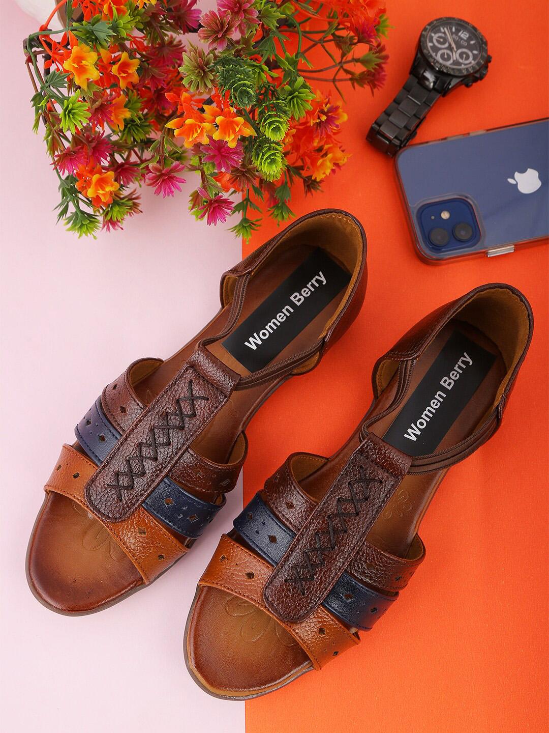 Buy WOMENS BERRY Women Textured Laser Cuts Open Toe Flats - Flats for ...