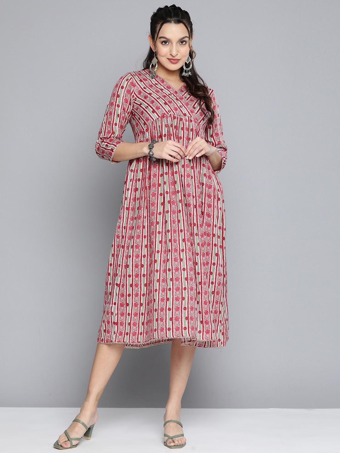 Buy HERE&NOW Floral Gotta Patti Cotton Midi Dress - Dresses for Women ...