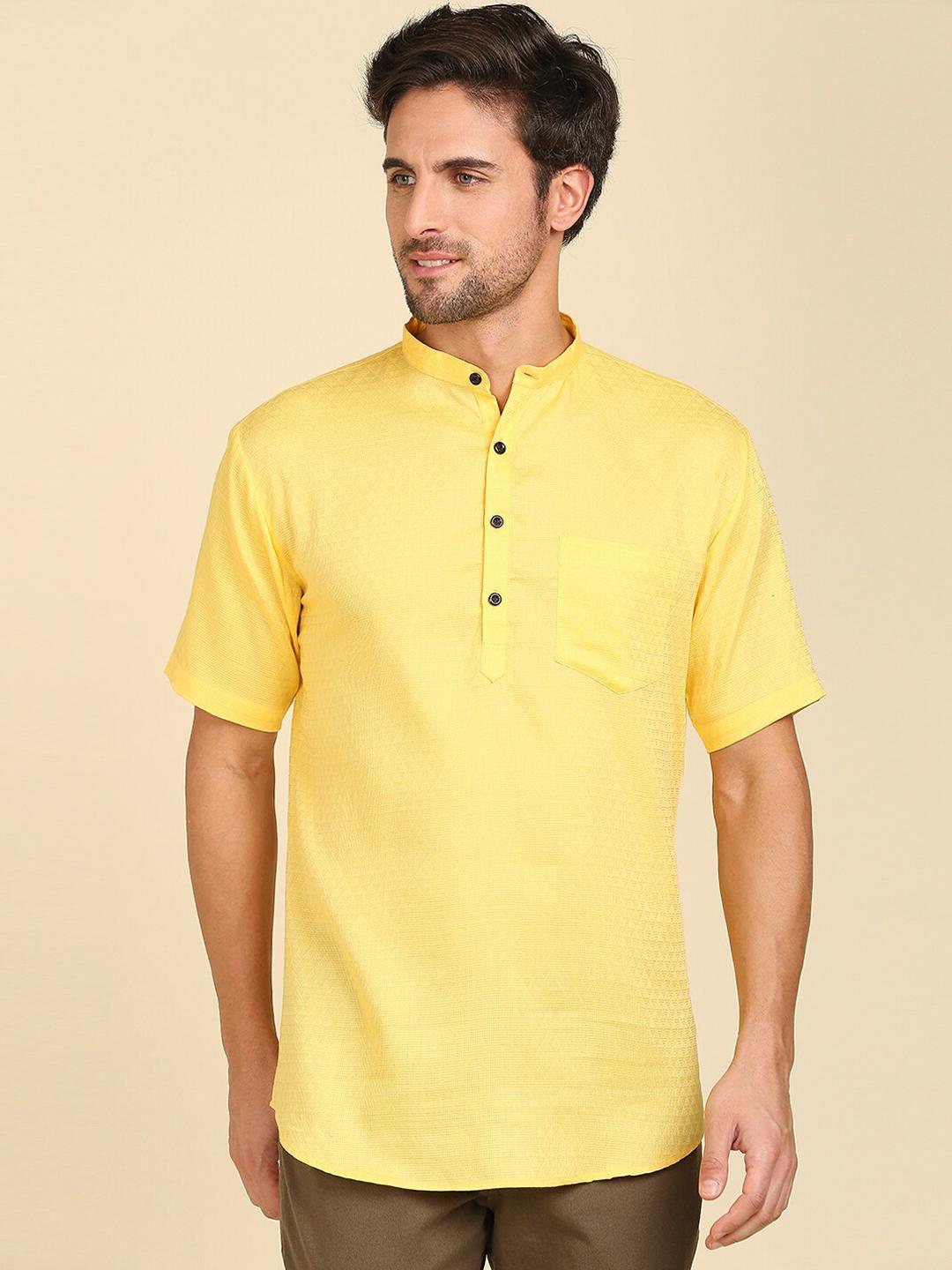 Buy RAJUBHAI HARGOVINDAS Men Patchwork Pastels Dobby Pure Cotton Kurta ...