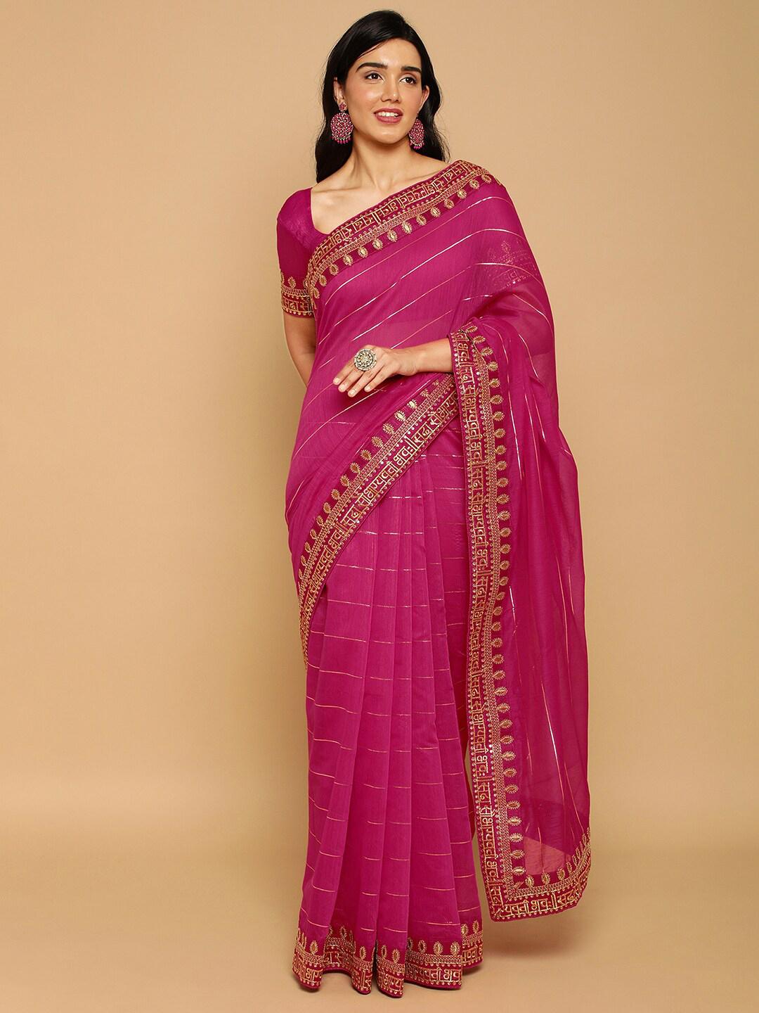 Buy Satrani Striped Embroidered Saree - Sarees for Women 21425280 | Myntra