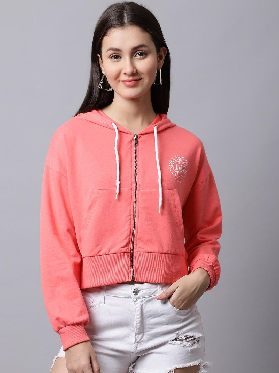 Buy DOOR74 Women Coral Hooded Sweatshirt - Sweatshirts for Women ...