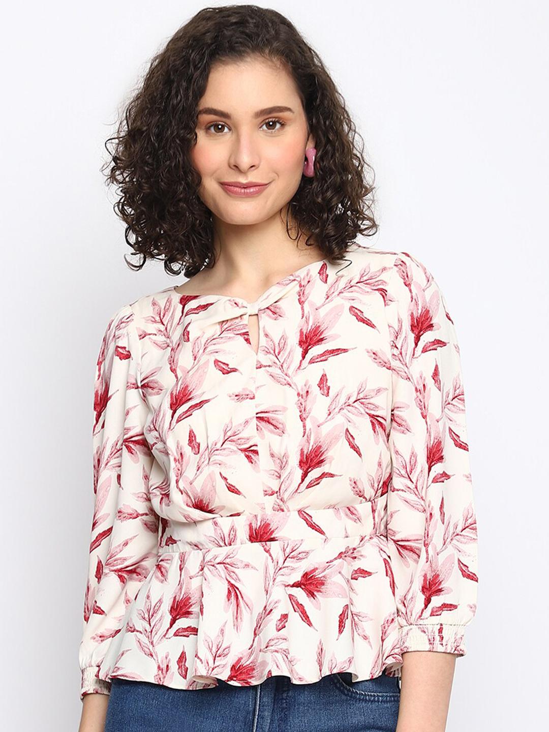 Buy Latin Quarters Floral Print Keyhole Neck Peplum Top - Tops for ...