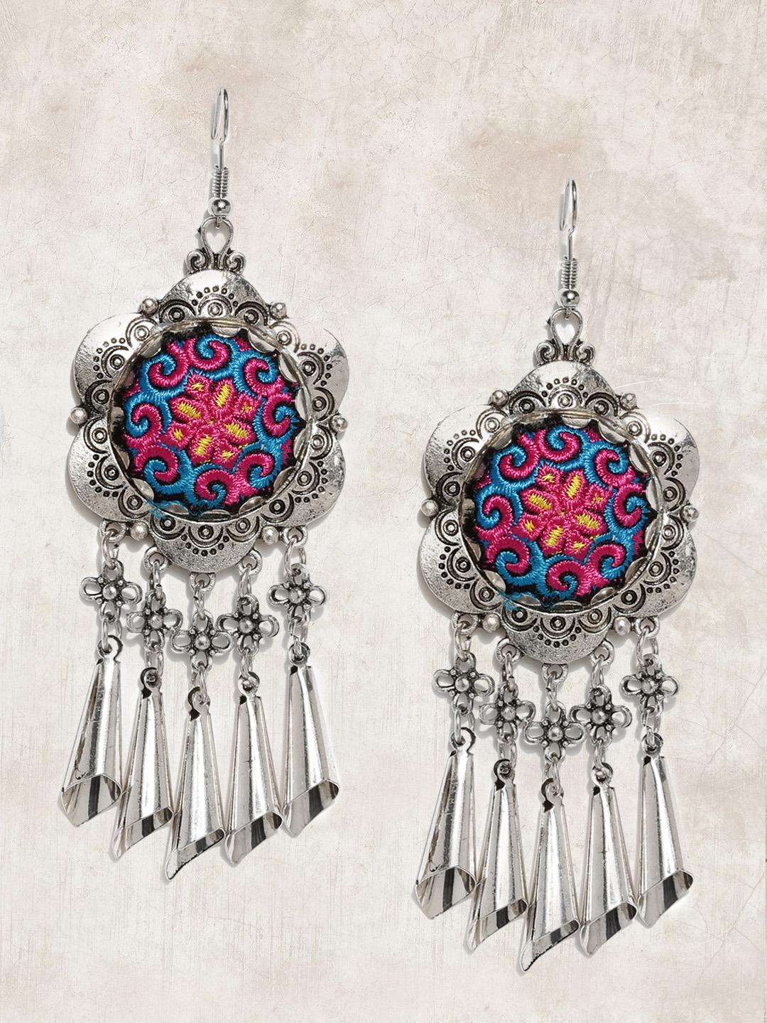 Buy Anouk Silver Toned & Pink Circular Drop Earrings - Earrings for ...
