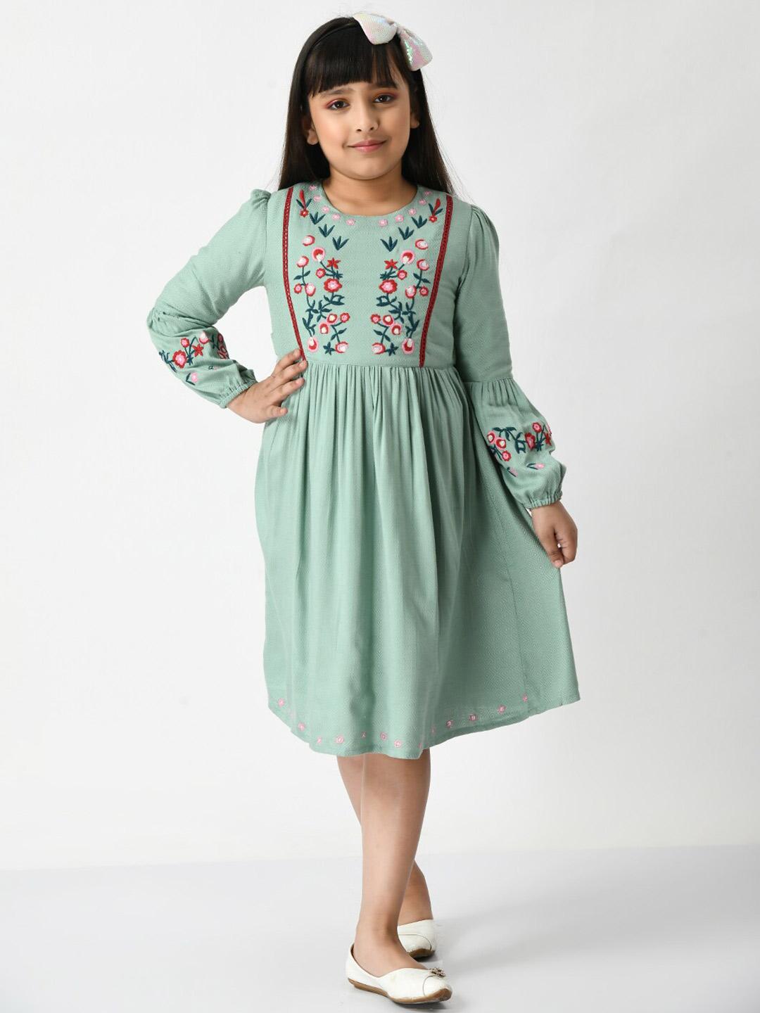 Buy Bella Moda Floral Embroidered A Line Cotton Dress - Dresses for ...