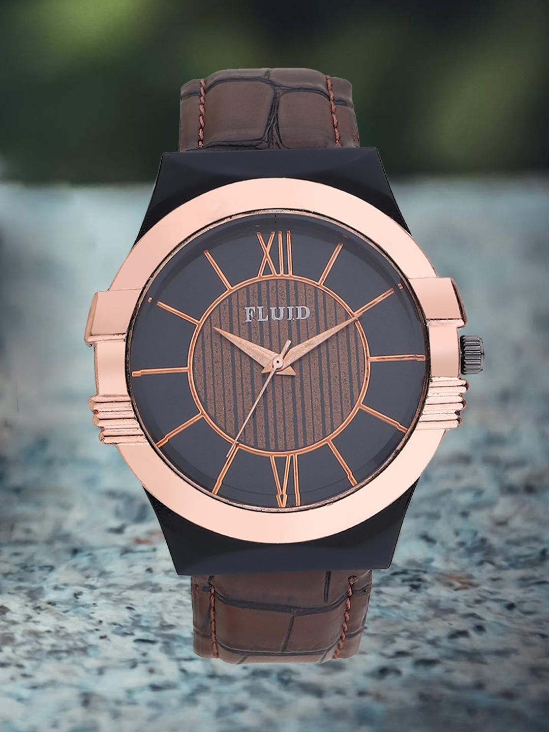 Buy FLUID Men Leather Strap Water Resistant Analogue Watch FL23 021 ...