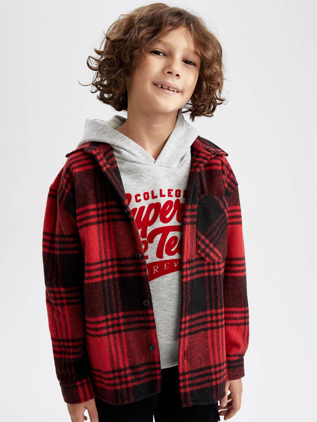 Buy DeFacto Boys Checked Hooded Casual Shacket - Shackets for Boys ...