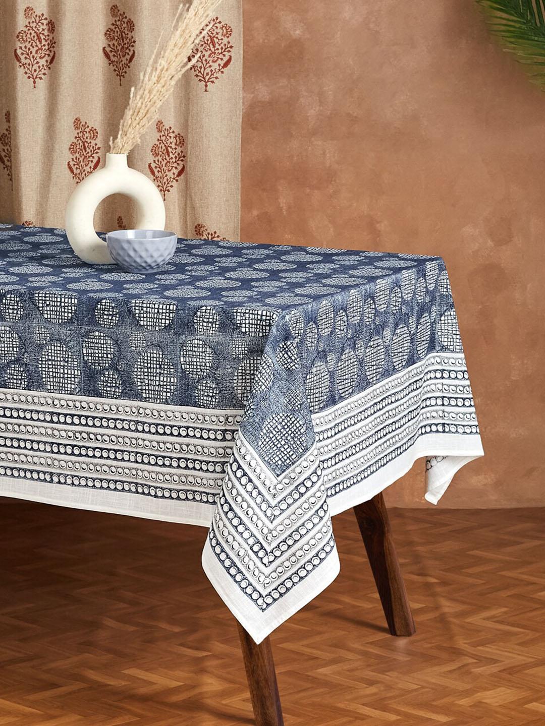 Buy Fabindia Mosaic Blue & White Geometric Printed Cotton 8 Seater ...