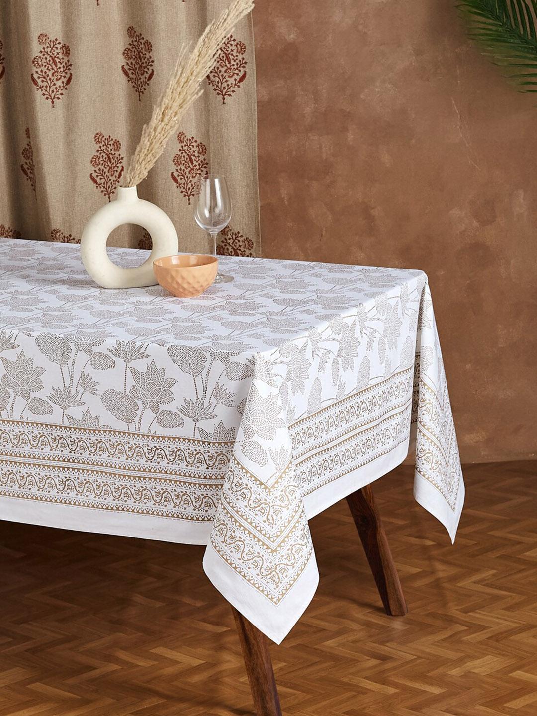 Buy Fabindia Dhaani White Printed Cotton Table Cover - Table Covers for ...