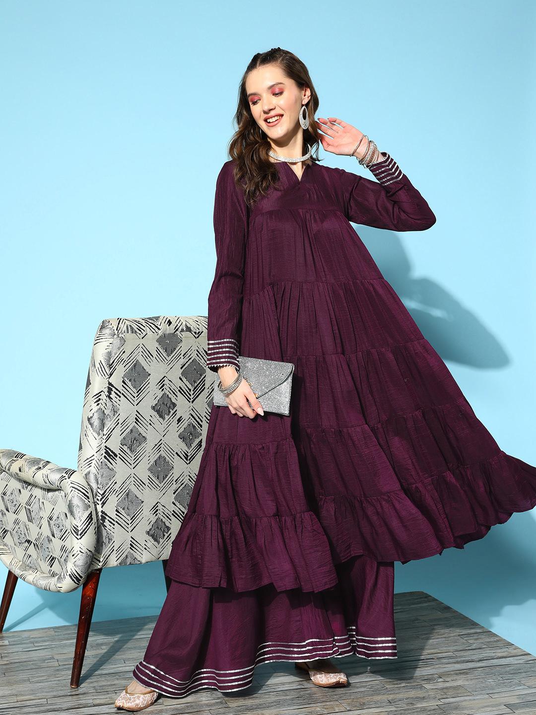 Buy Inddus Tiered Gotta Patti Kurta With Sharara - Kurta Sets for Women ...