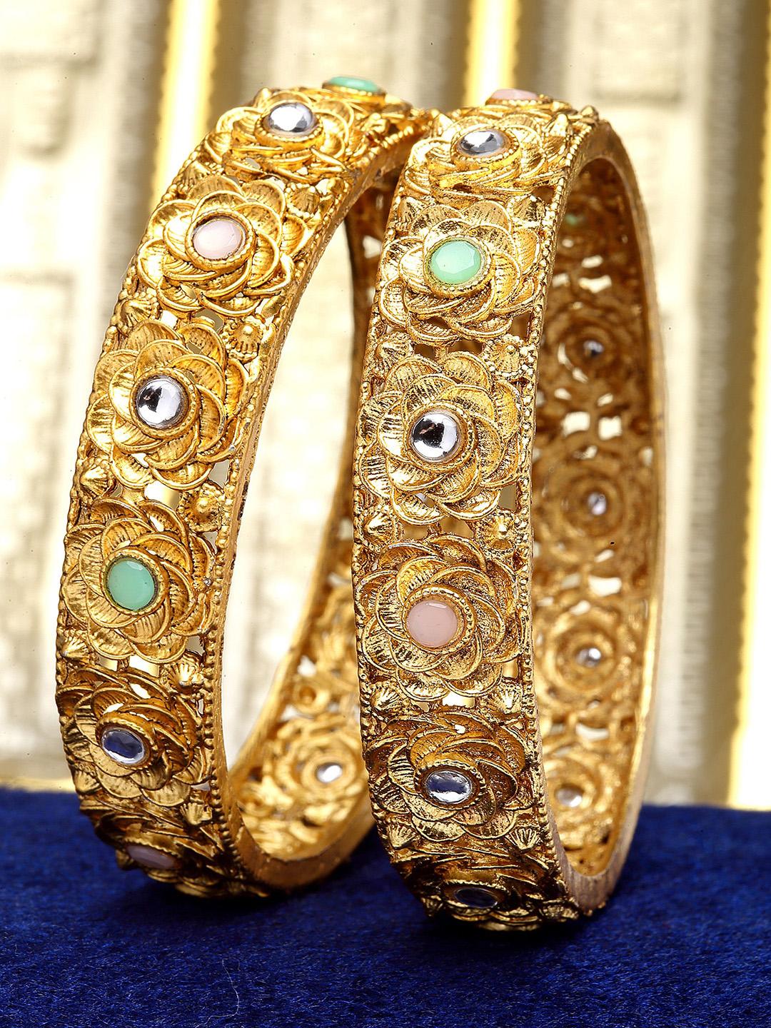 Buy KARATCART Set Of 2 Gold Plated Kundan Studded Bangles - Bangle for ...