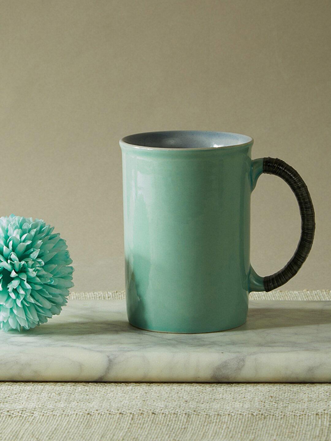 Buy Fabindia Bunaai Green Ceramic Glossy Coffee Mug 210 Ml - Cups And ...