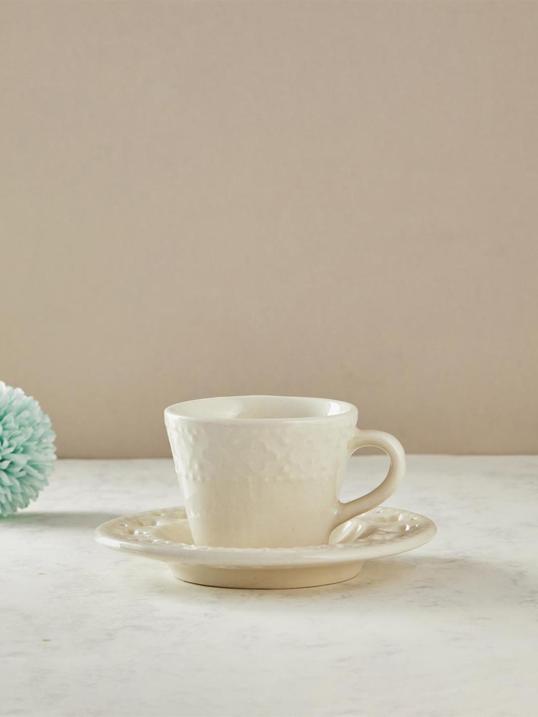 Buy Fabindia Aakarik 2 Pieces White Textured Ceramic Glossy Cups And ...
