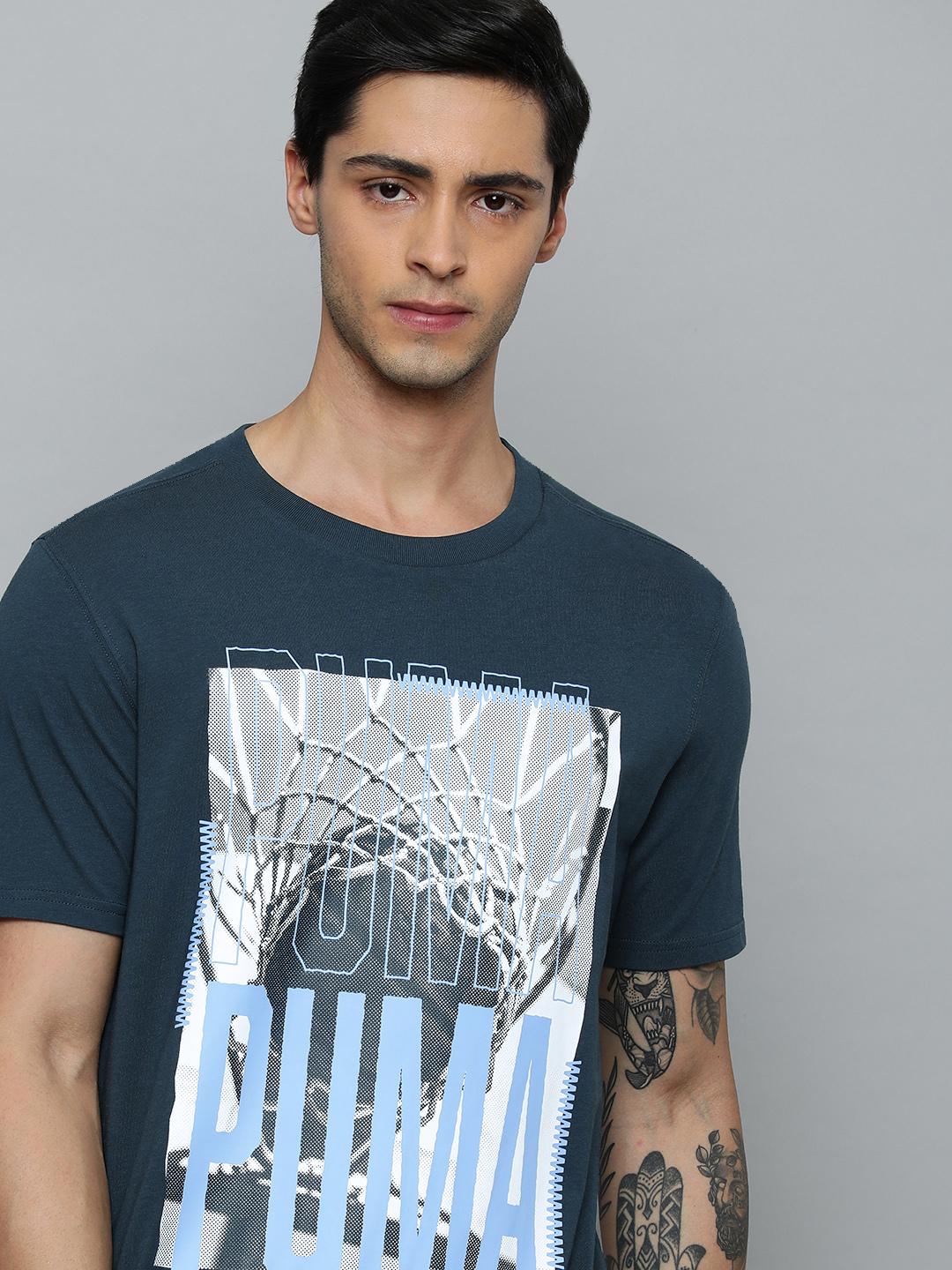 Buy Puma Brand Logo Hoops Graphic Printed Regular Fit Pure Cotton ...