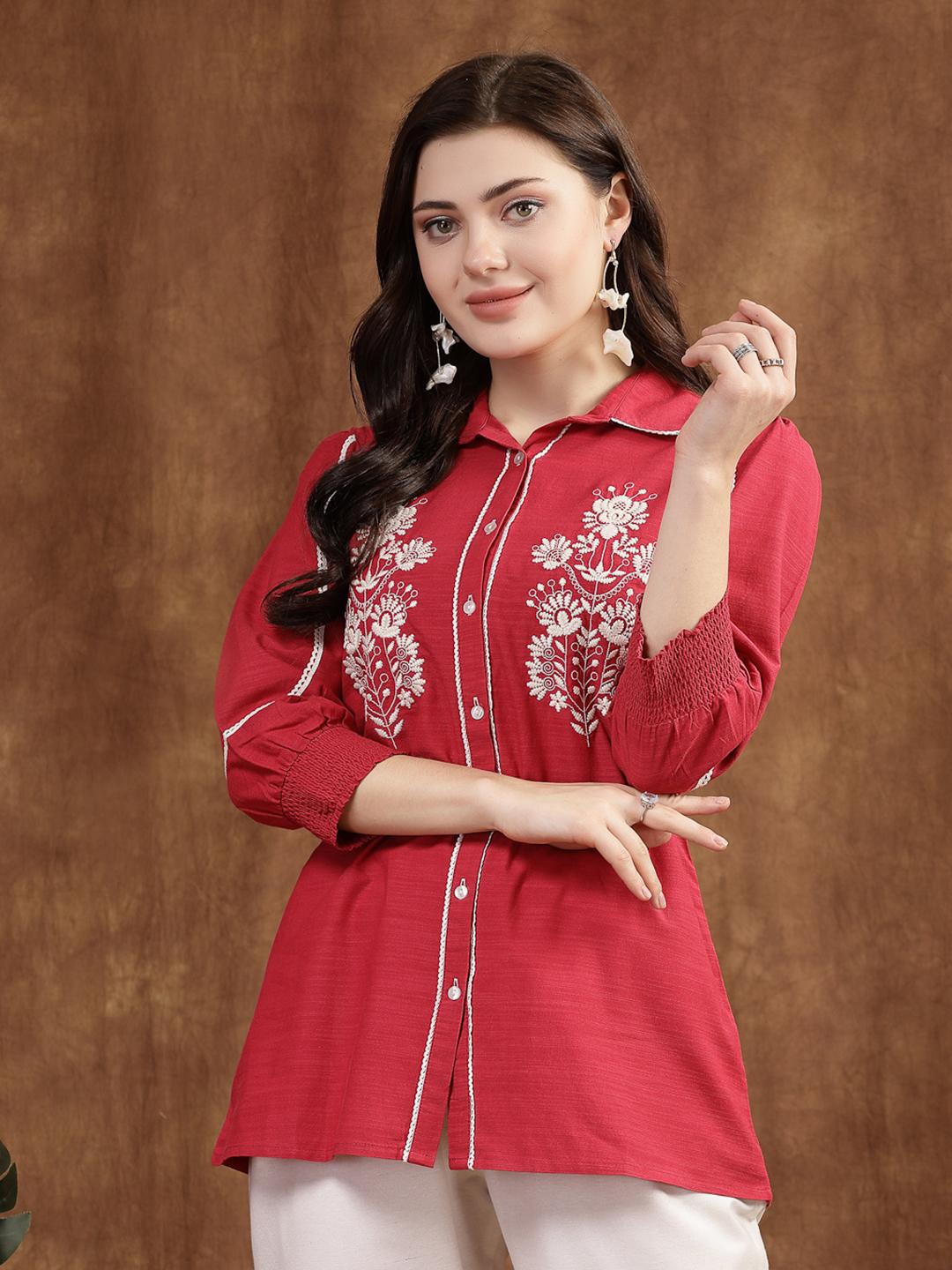 Buy Nayam By Lakshita Floral Shirt Style Puff Sleeves Longline Top - Tops for Women 21669470 ...