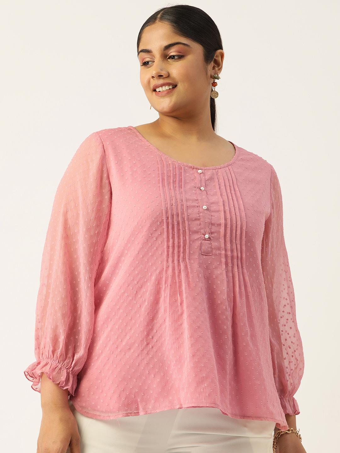 Buy Antheaa Curve Plus Size Self Design Pleated Chiffon A Line Top ...