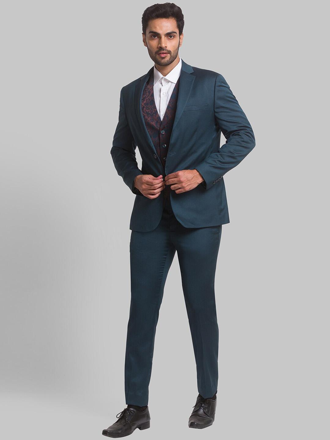 Buy Park Avenue Men Self Design Super Slim Fit Single Breasted Three ...