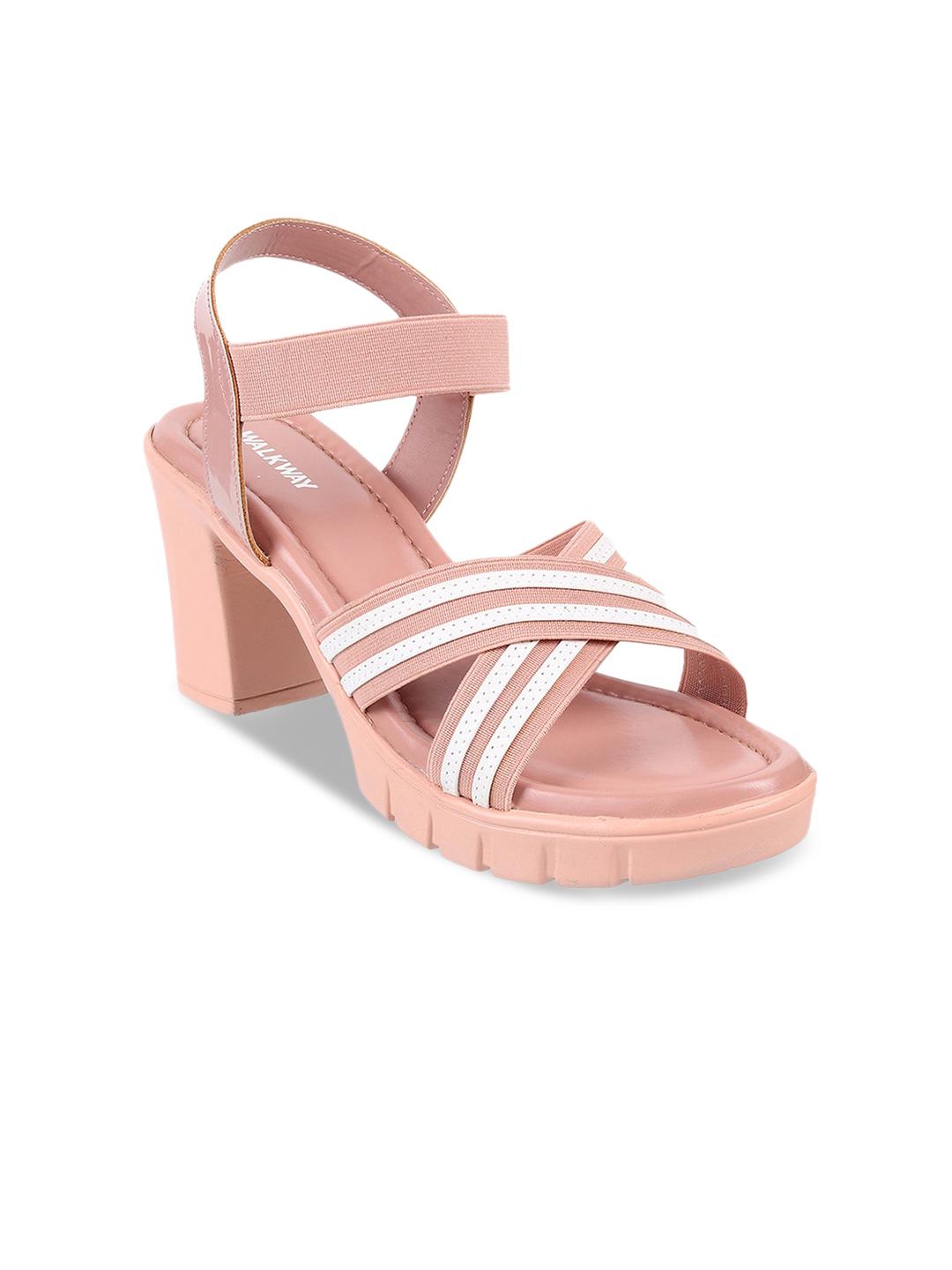 Buy WALKWAY By Metro Peach Coloured Striped Platform Sandals - Heels ...