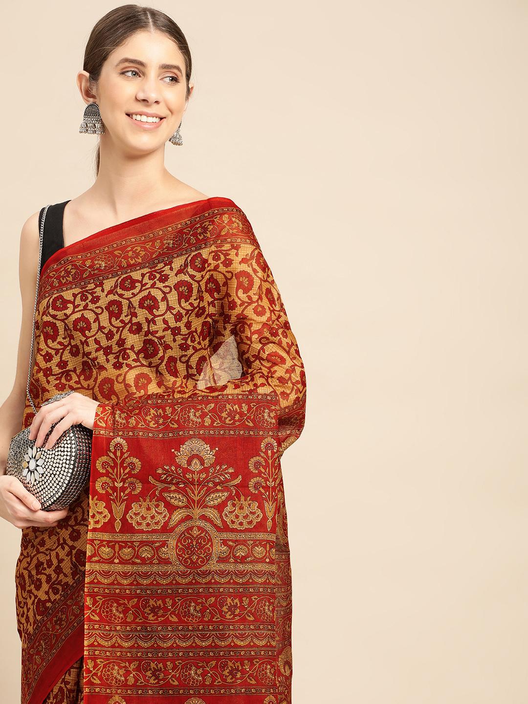 Buy SHANVIKA Ethnic Motifs Printed Pure Cotton Block Print Saree ...