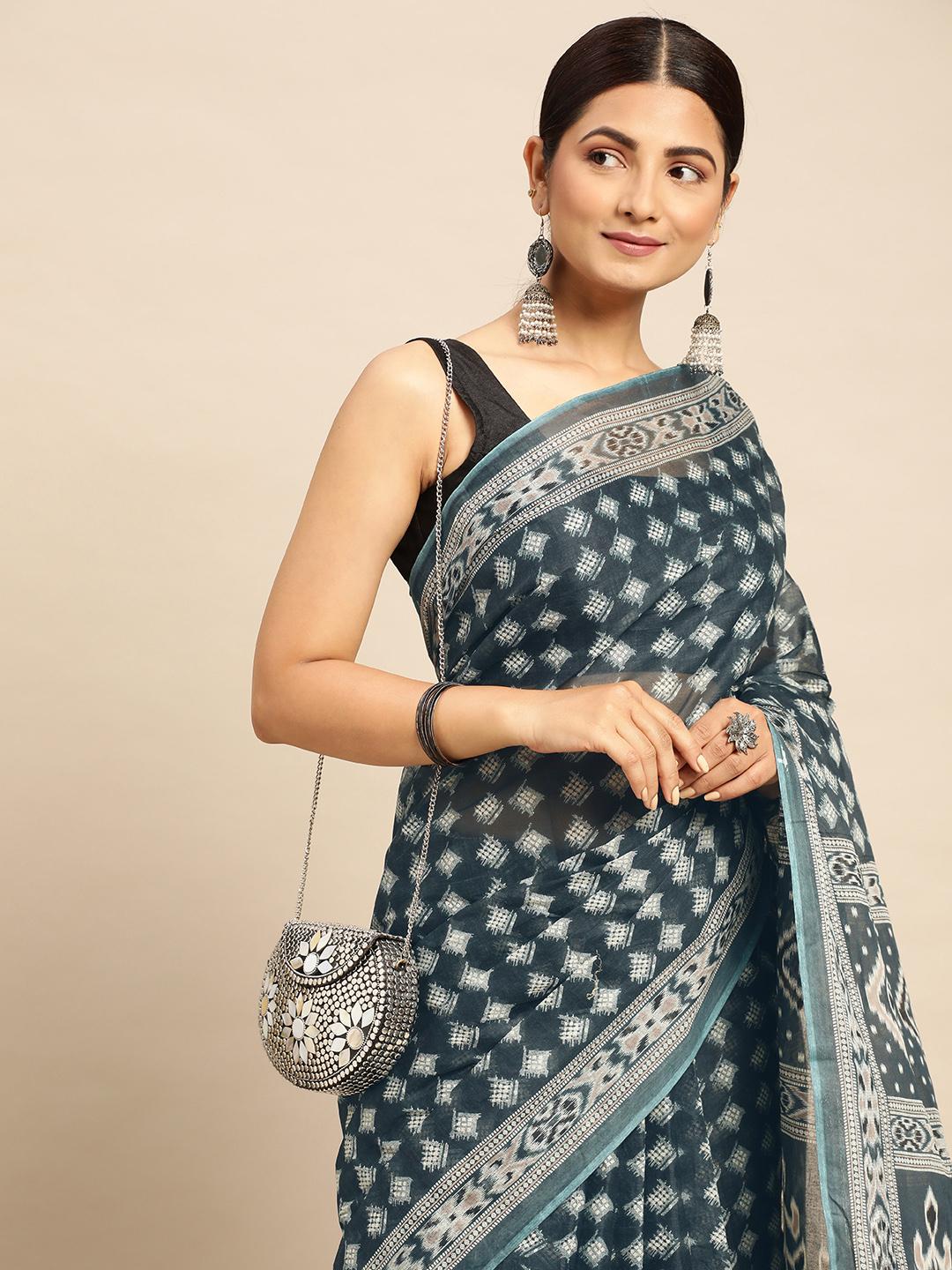 Buy SHANVIKA Ethnic Motifs Printed Pure Cotton Block Print Saree ...