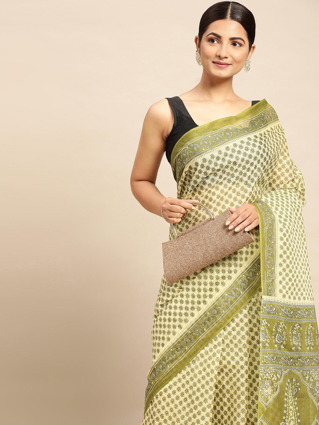 Buy SHANVIKA Ethnic Motifs Pure Cotton Block Print Saree - Sarees for ...