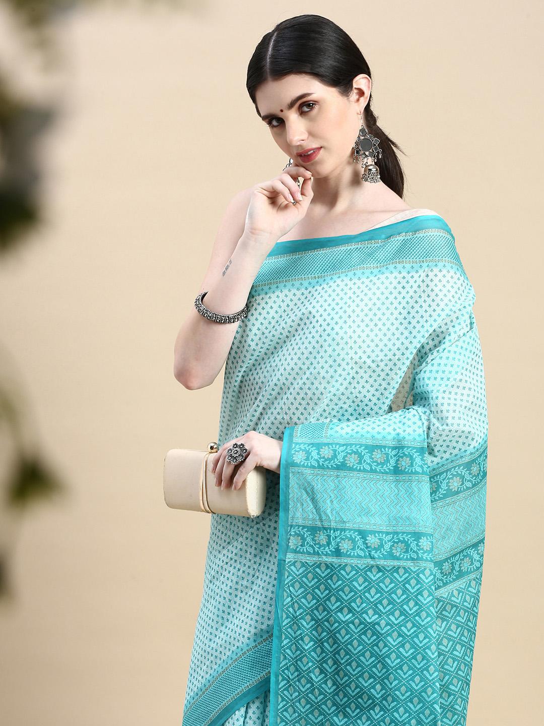 Buy SHANVIKA Ethnic Motifs Pure Cotton Block Print Saree - Sarees for ...