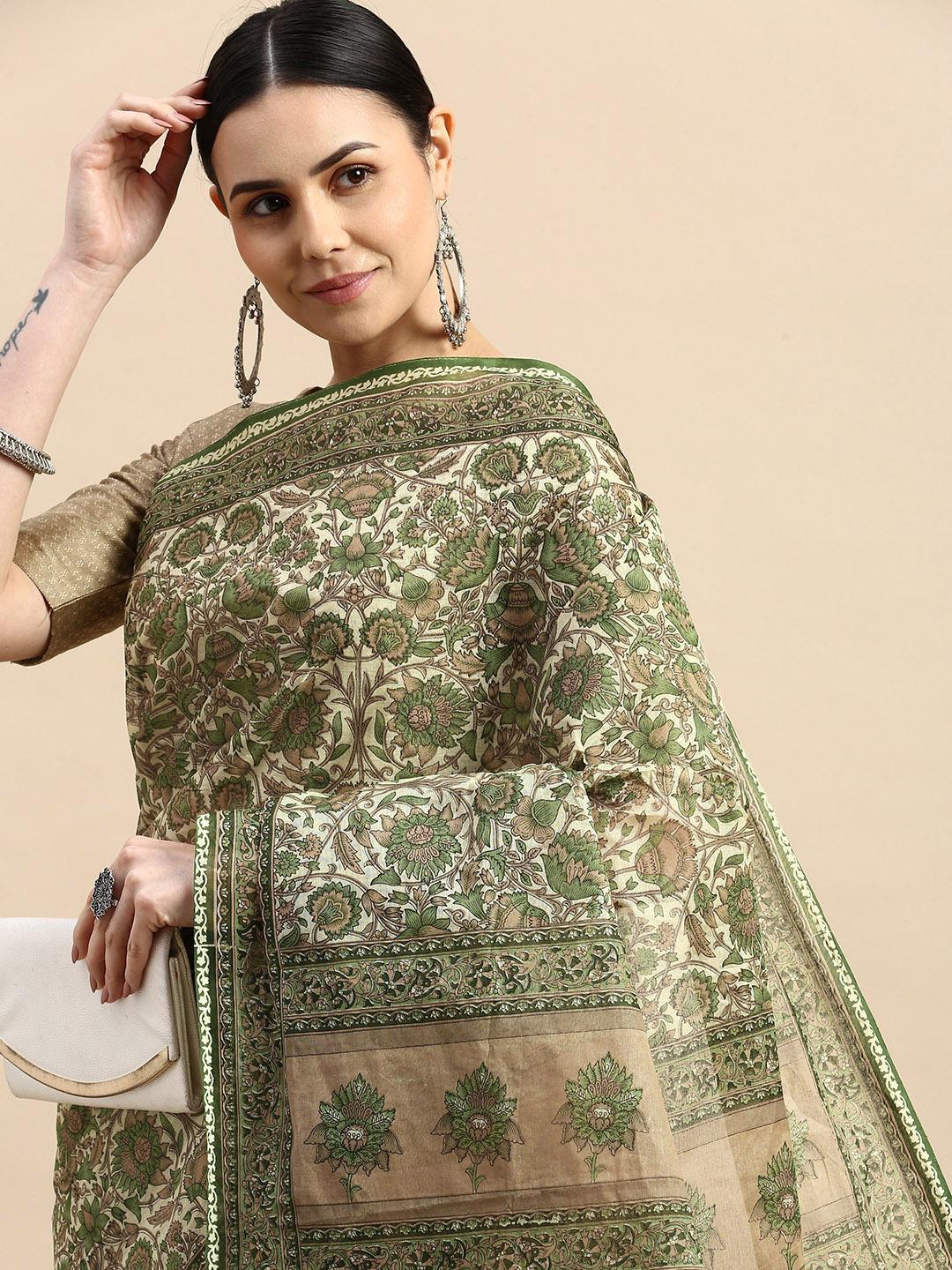 Buy SHANVIKA Ethnic Motifs Printed Pure Cotton Block Print Saree ...