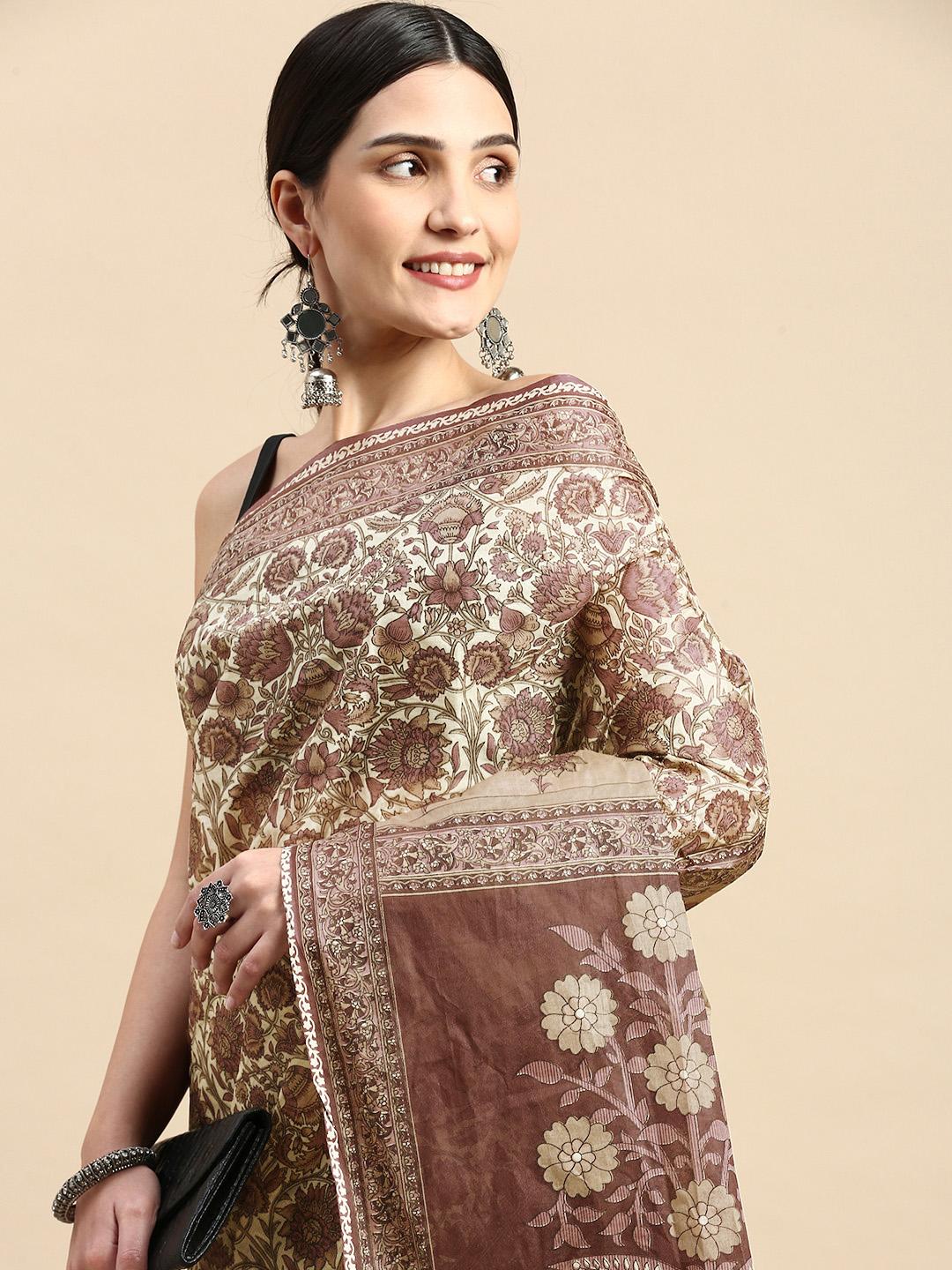 Buy SHANVIKA Ethnic Motifs Printed Pure Cotton Block Print Saree ...