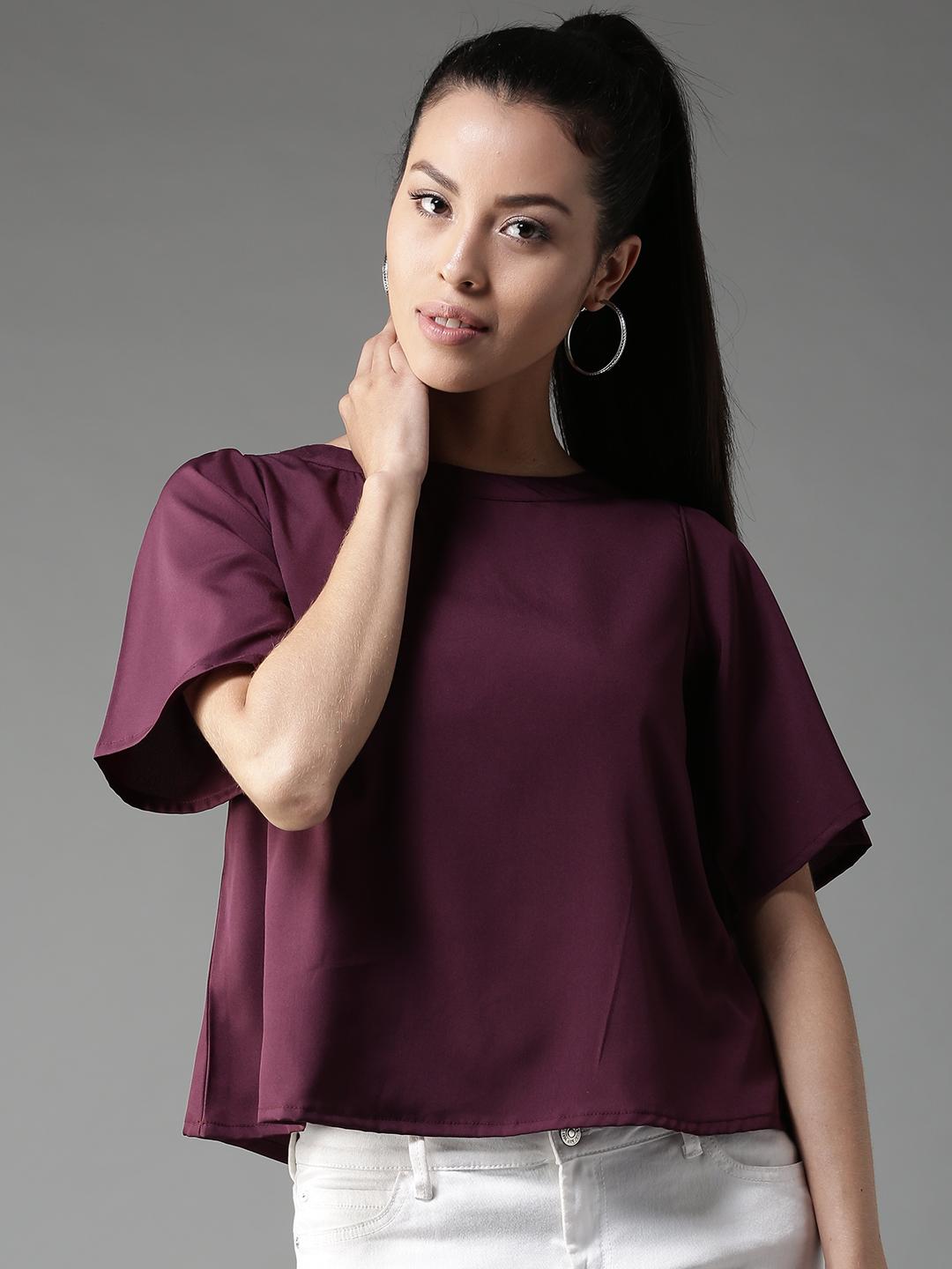 Buy HERE&NOW Women Burgundy Solid A Line Top - Tops for Women 2176930 ...